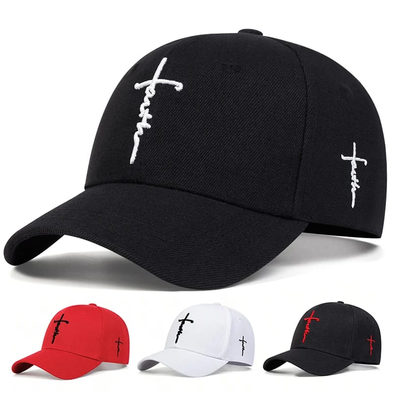 Faith Cross Embroidered Cotton Baseball Cap - Cap Castle
